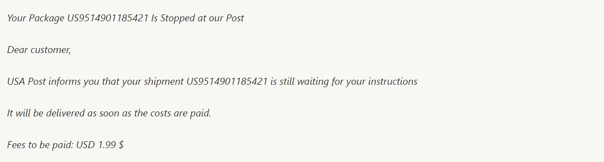 US9514901185421 Your Package Is Stopped USPS Scam Text Email | Lab on Web